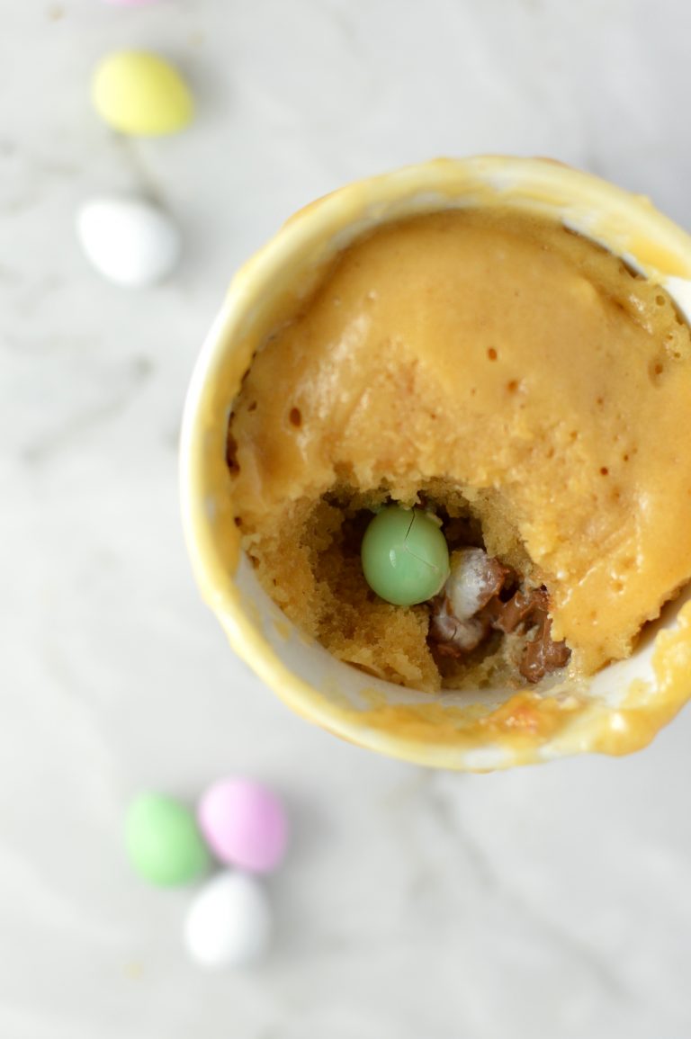Peanut Butter Mini Egg Mug Cake | A Taste of Madness